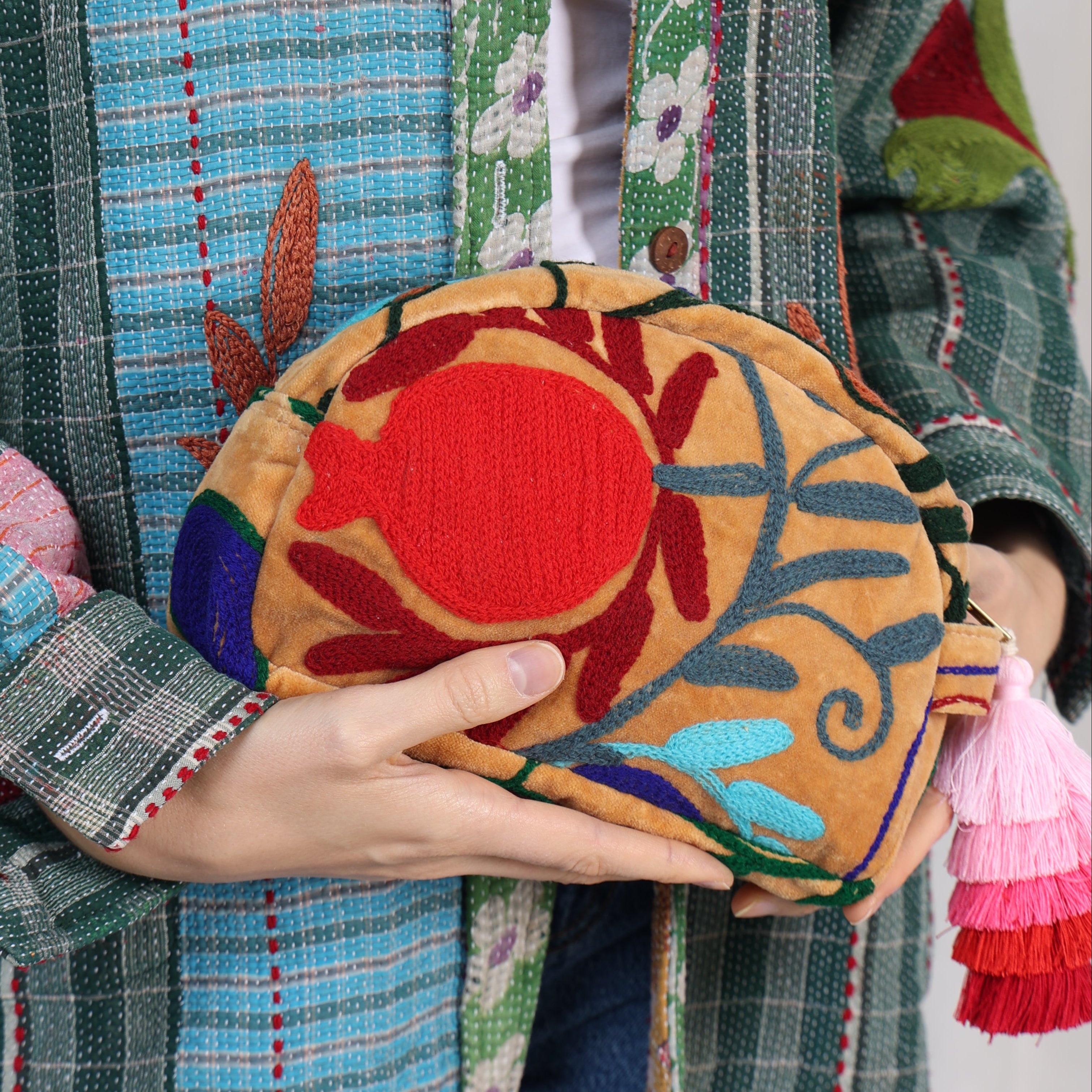 The Embroidered Pouch | Camel | Inna Carton